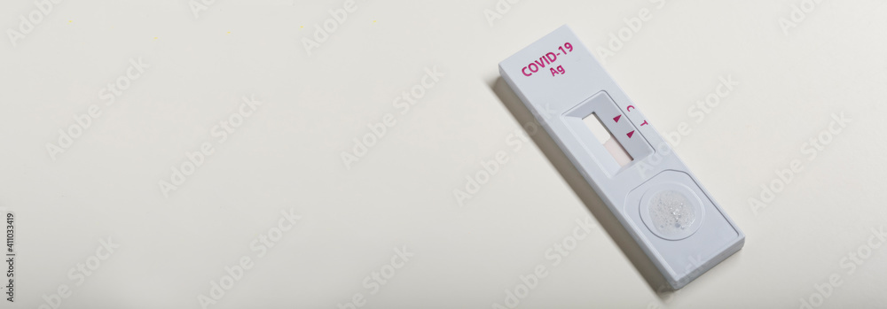 Rapid Ag Covid test on the desk immediately after testing, waiting for ...
