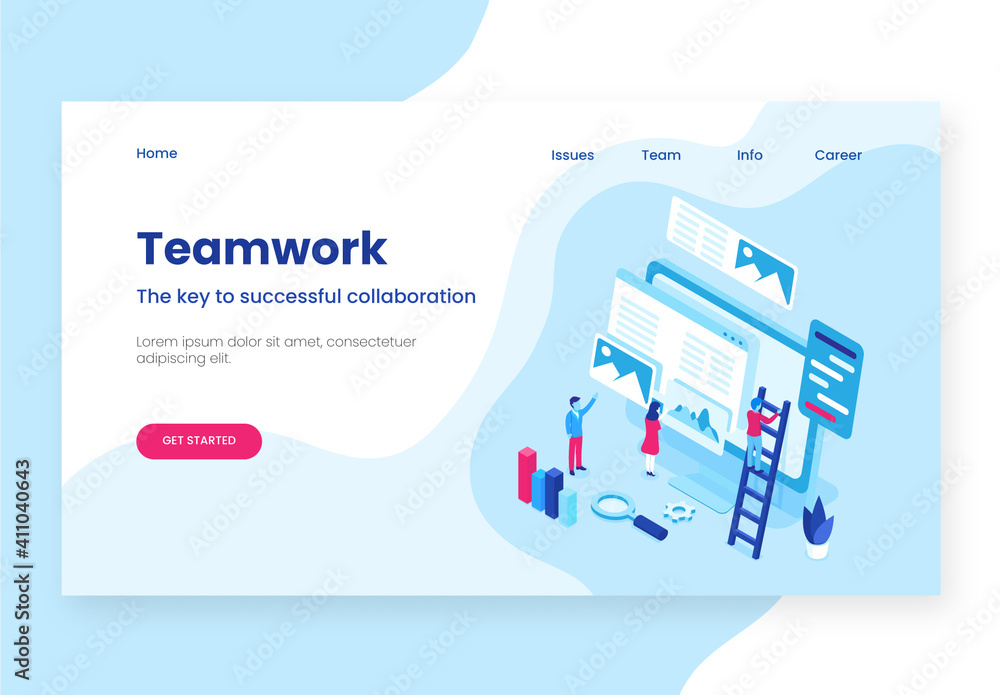 Teamwork Concept Based Landing Page with Business People Maintain ...
