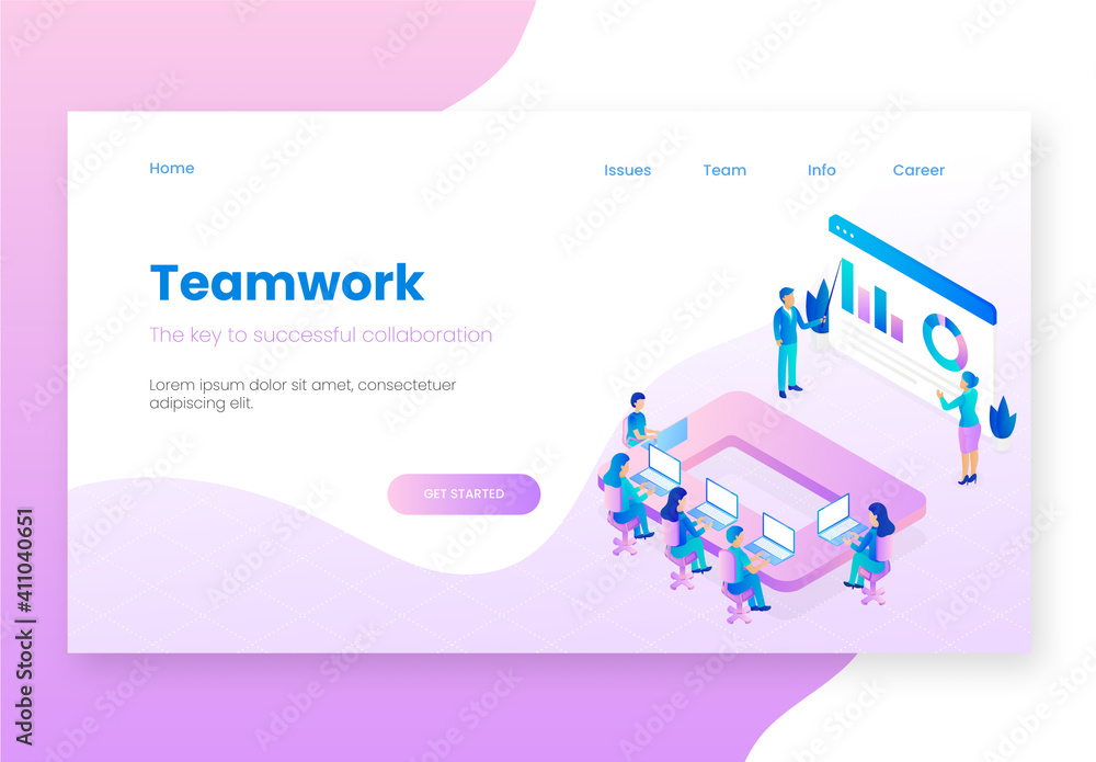 Teamwork Landing Page Design with Business People Meeting and Info ...