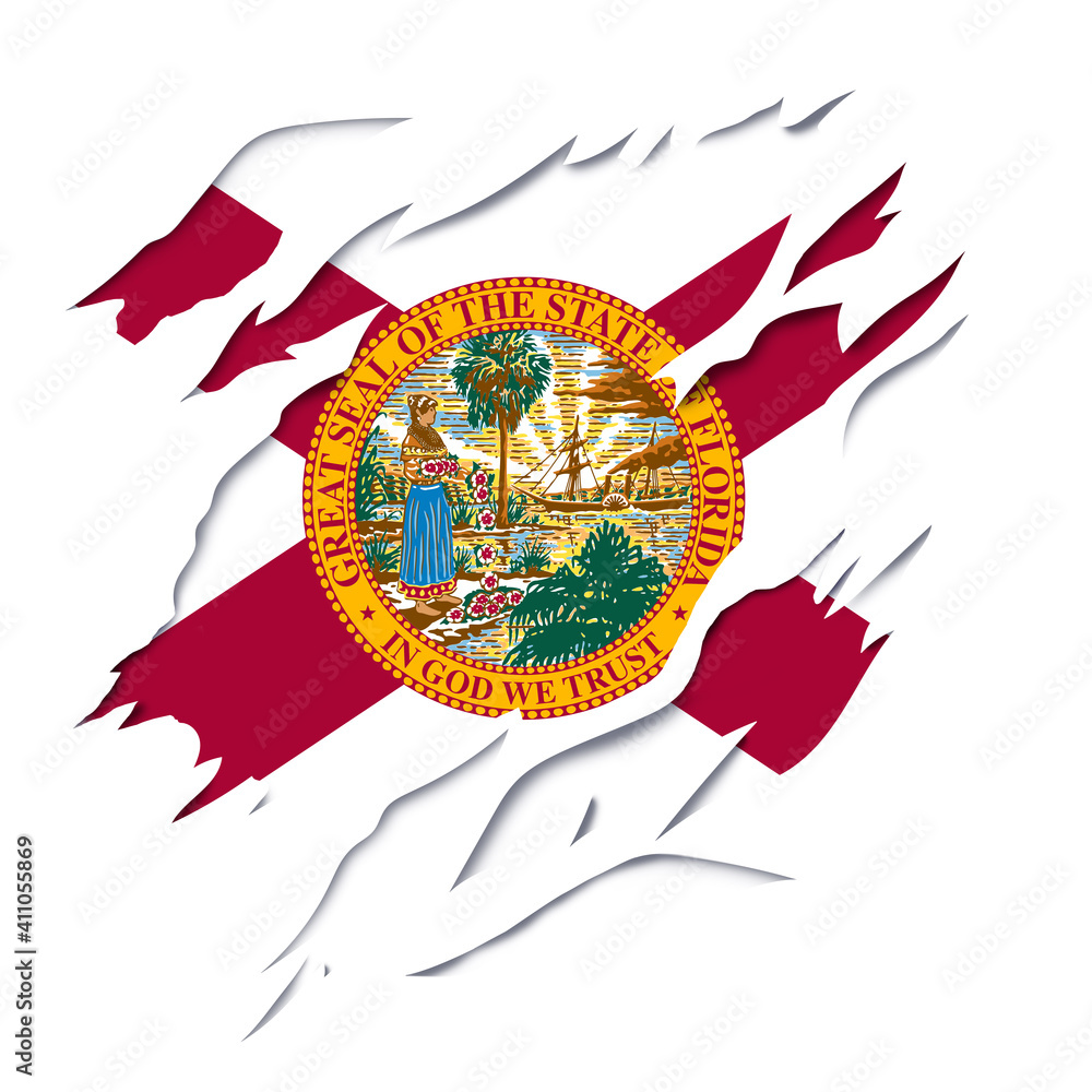 Florida American Flag and Coat of Arms with Ripped Effect Design Stock ...