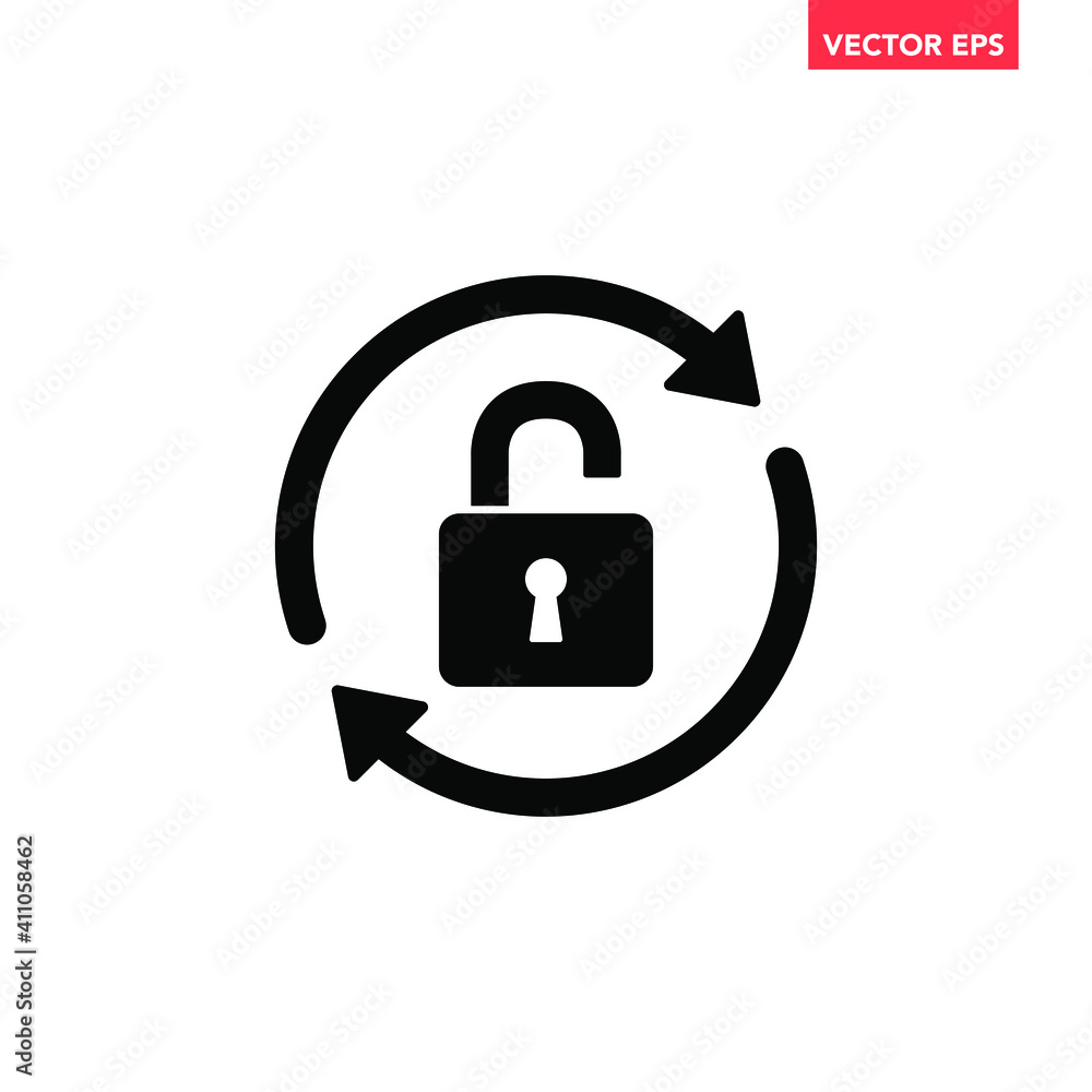 Black reset password icon, simple round key protection flat design ...