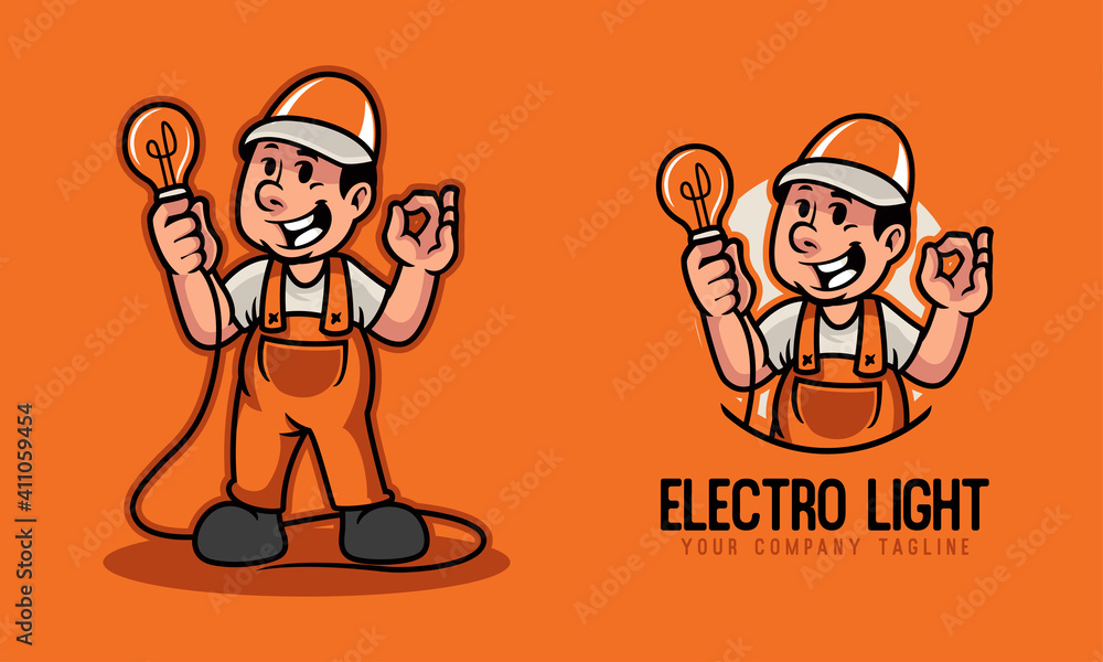 electrical mechanic holding the light bulb mascot logo Stock Vector ...