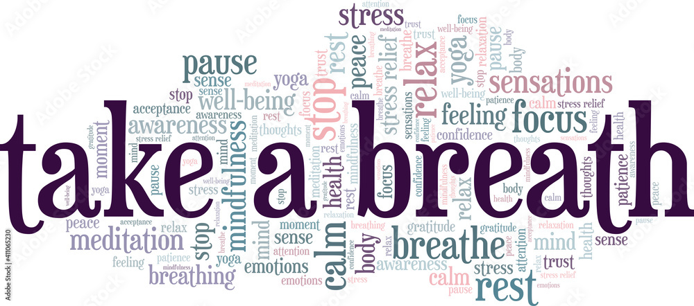 Take a breath vector illustration word cloud isolated on a white ...