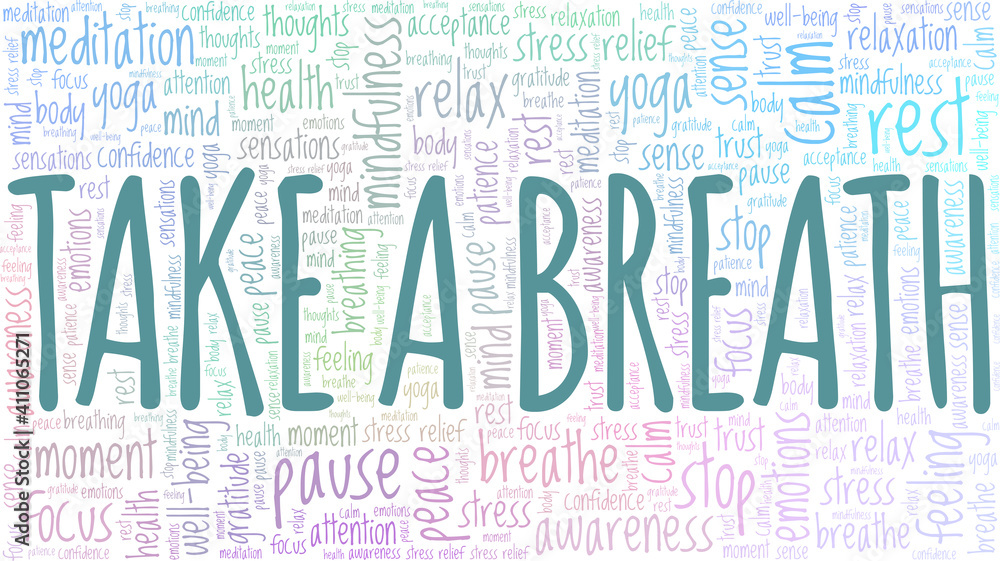 Take a breath vector illustration word cloud isolated on a white ...