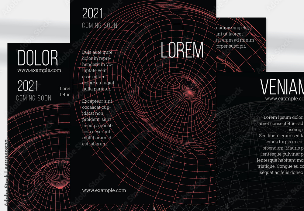 Flyer Layout with Geometric Wireframe Shapes on Black Stock Template ...