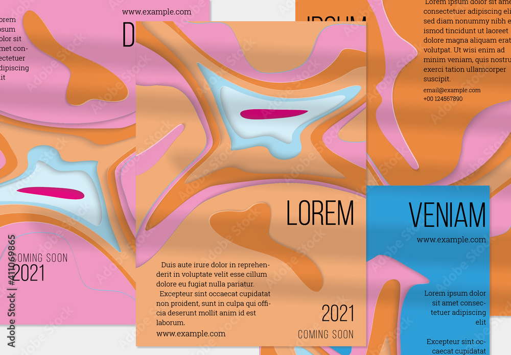 Flyer Layout with Paper Cut Craft Wavy Layered Texture Stock Template ...