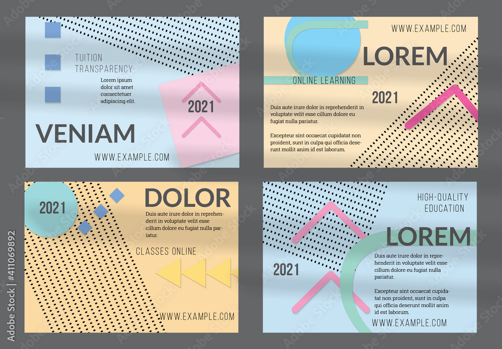 Flyer Layout with Paper Cut Layered Simple Geometric Shapes Stock ...