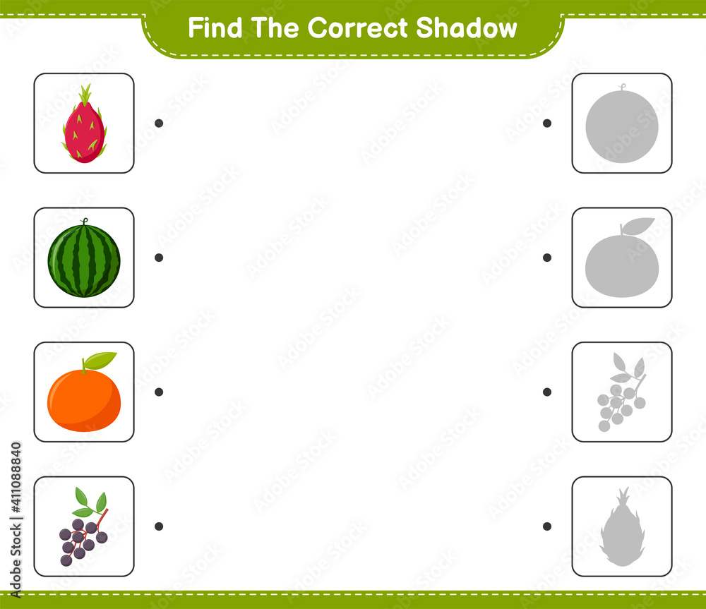 Find the correct shadow. Find and match the correct shadow of Fruits ...