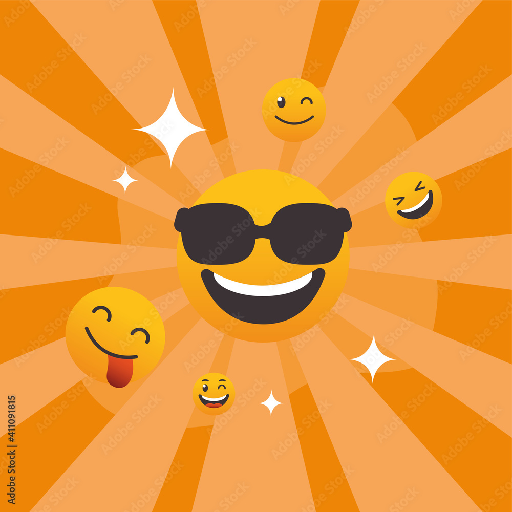 Happy emoji face with glassses vector design Stock Vector | Adobe Stock
