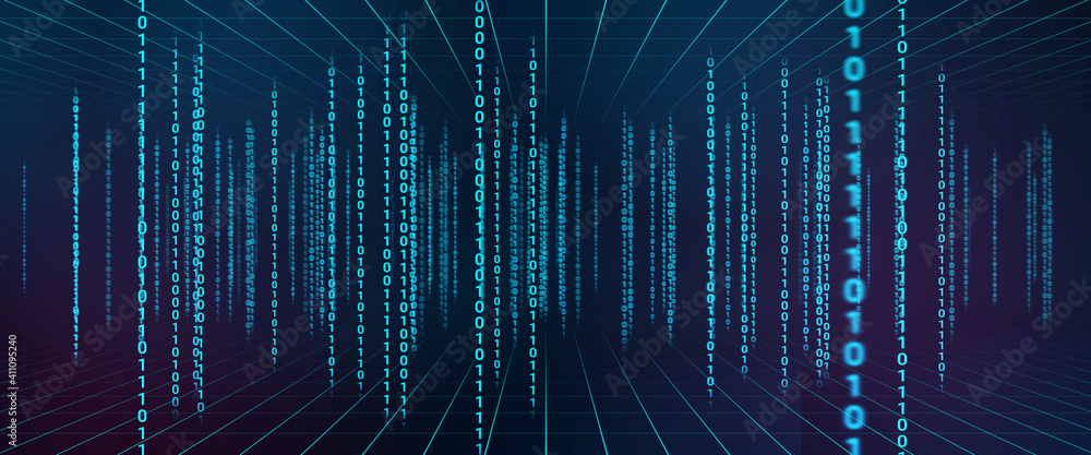 Binay data 0 and 1 matrix code chains tunnel background illustration ...