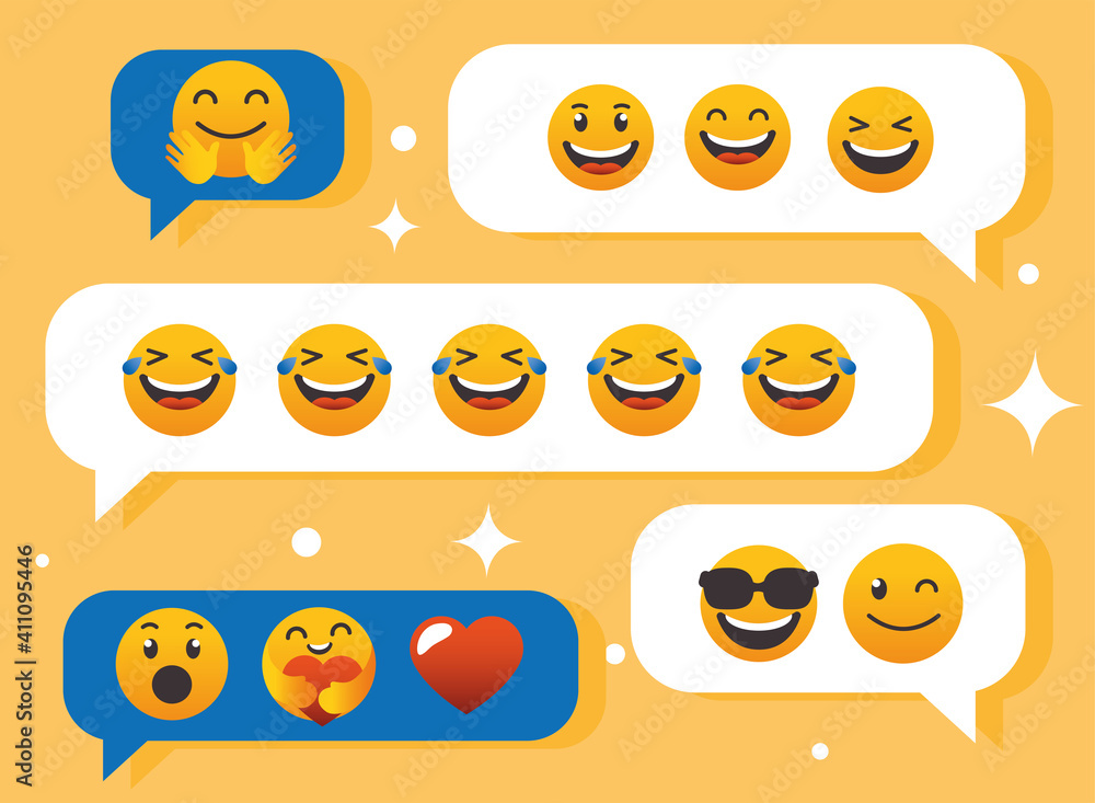 Happy emojis faces in communication bubbles vector design Stock Vector ...