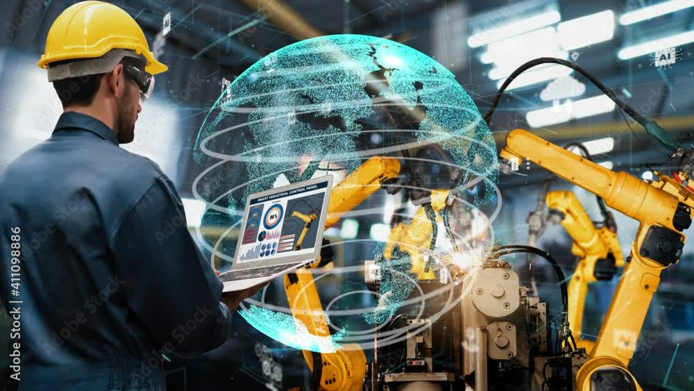 Smart industry robot arms modernization for digital factory technology ...