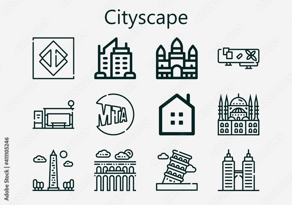 Premium set of cityscape [S] icons. Simple cityscape icon pack. Stroke vector illustration on a ...
