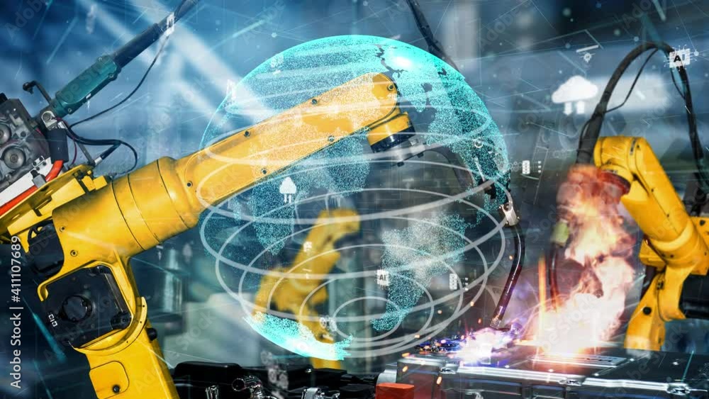 Smart industry robot arms modernization for digital factory technology ...