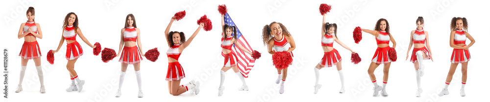 Set of beautiful cheerleaders on white background Stock Photo | Adobe Stock