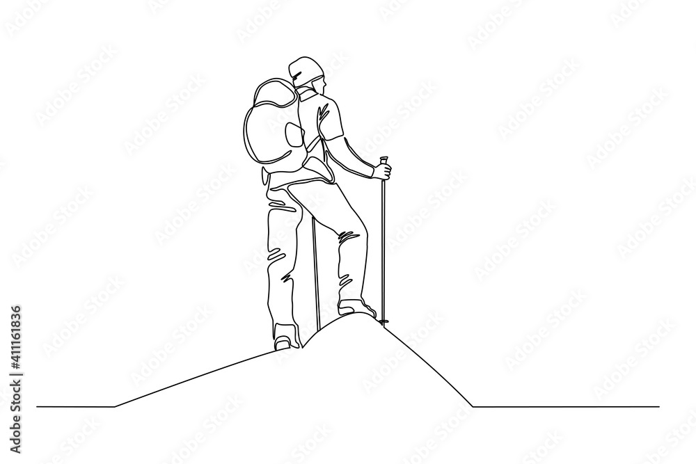 Continuous one line drawing of traveling people with backpack. Single ...