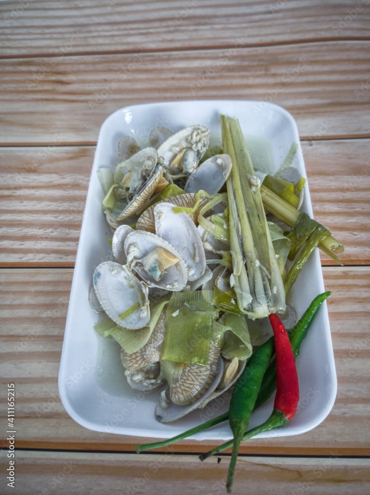 Simple dish of Asian saltwater clam or locally known as lala Stock ...