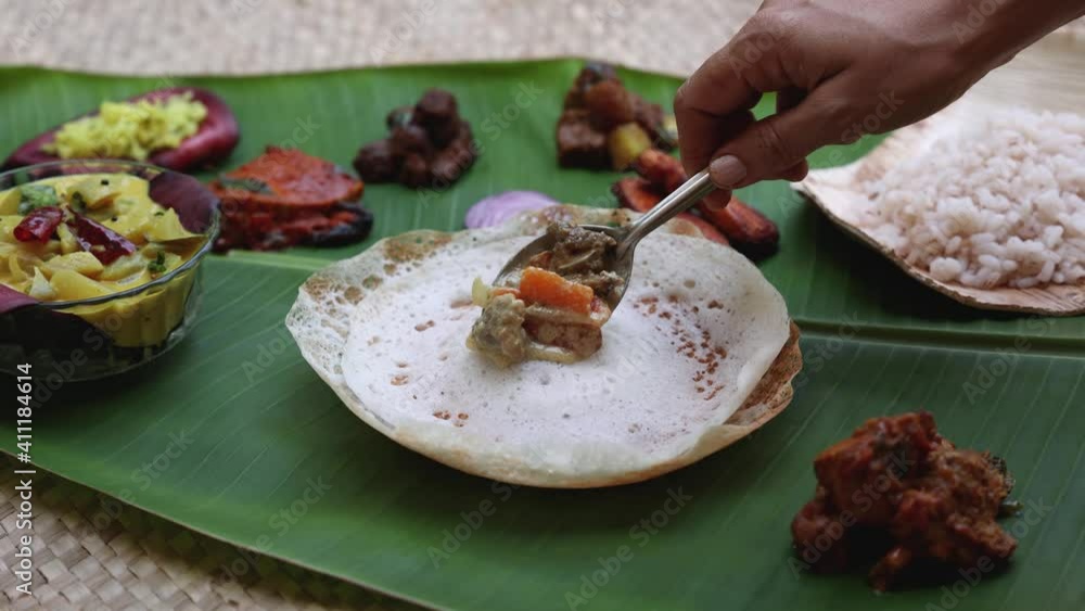 Appam with mutton stew Non-vegetarian sadhya Indian food for Onam sadya ...