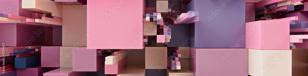 Multicolored 3D Block background. Tech Wallpaper with Pink and Purple ...