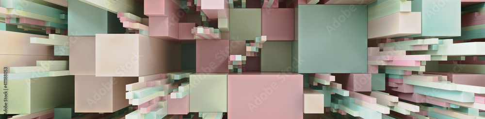 Multicolored 3D Block background. Tech Wallpaper with Pastel colors. 3D ...
