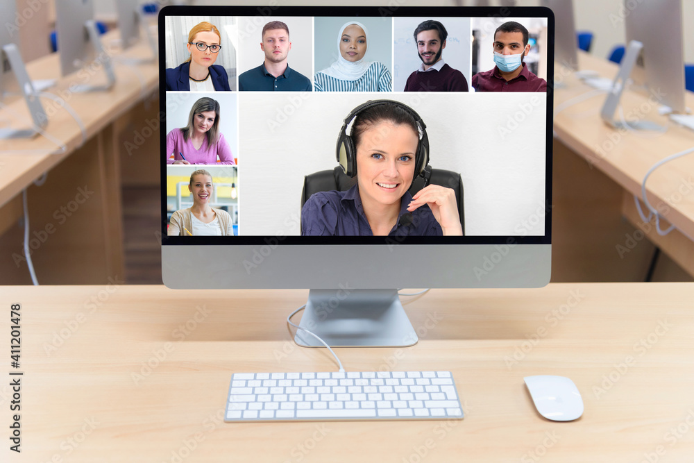 Online remote school class concept. Mixed race college student distance ...