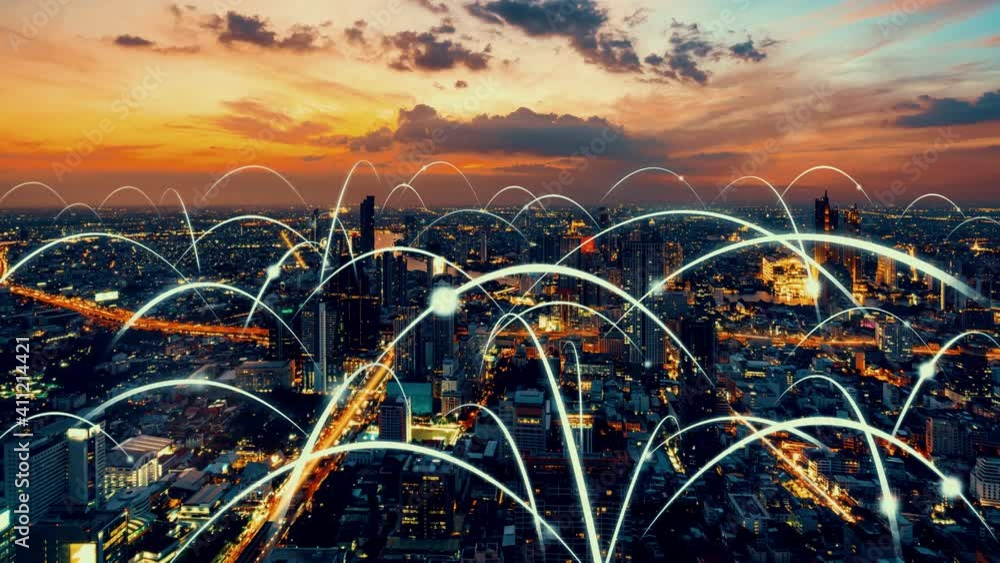 Smart digital city with globalization abstract graphic showing ...