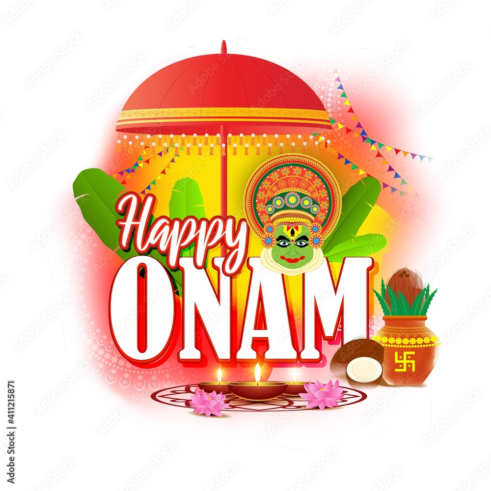 vector illustration of greeting for south Indian festival Onam with ...