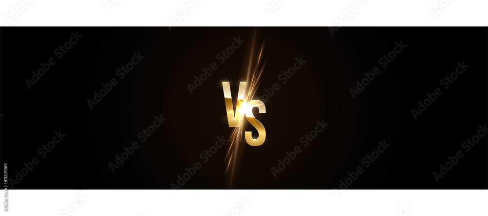 Versus gold VS sparkling sign on black background. Laser glowing golden ...