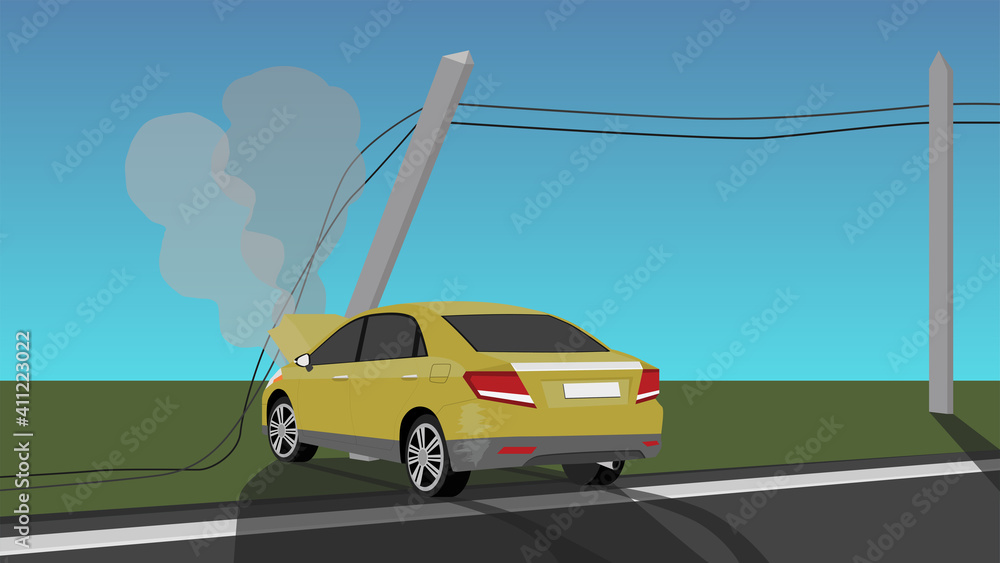 Vetor de Damage yellow car crash pole electric city accident cannot ...