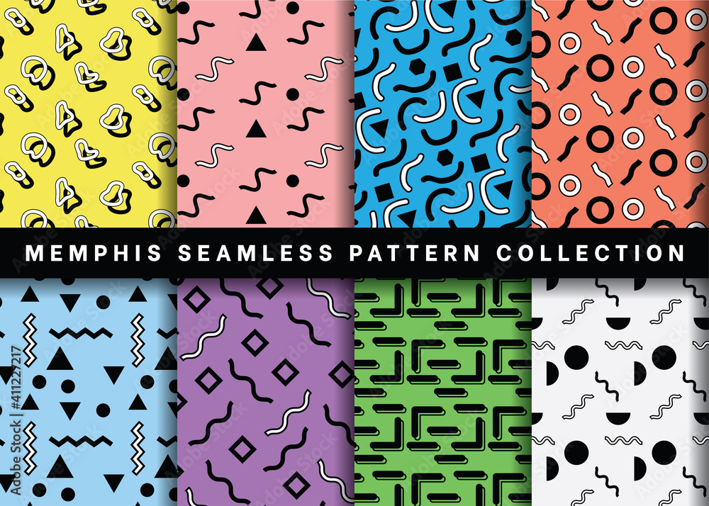 Seamless memphis pattern collection, Set of geometric memphis pattern ...