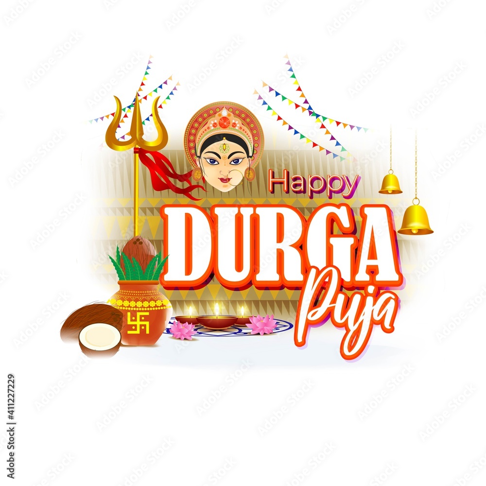 illustration of Goddess Durga Face in Happy Durga Puja, Subh Navratri ...