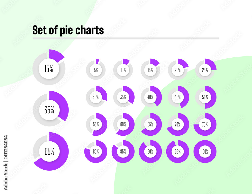 Set of pie charts with enlarged purple diagrams vector de Stock | Adobe ...