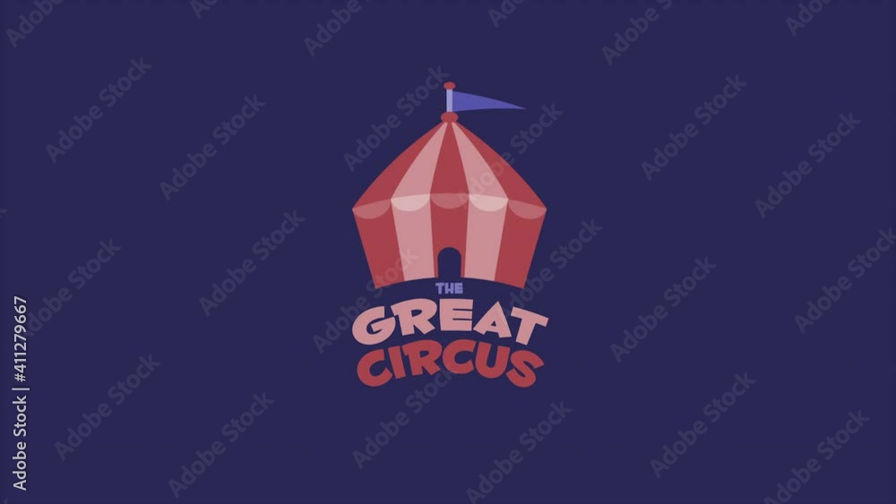 Great circus kinetic typography lettering animation with a cartoon illustration of a cute funny ...