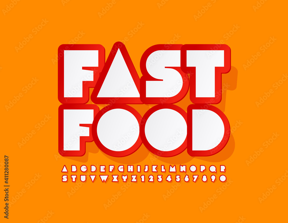 Vector sticker template Fast Food. Creative style Font. Modern Alphabet ...