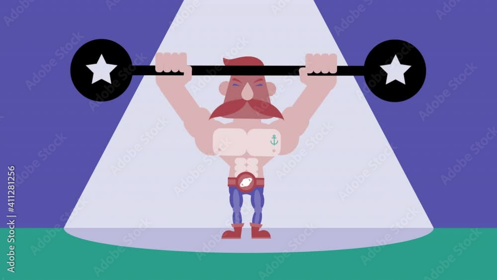 Tough Heavy Strongman character lifting heavy weights gets red. Man ...