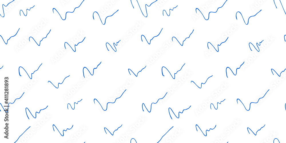 Calligraphy Seamless Pattern with light blue signatures. Hand Drawn Ink ...