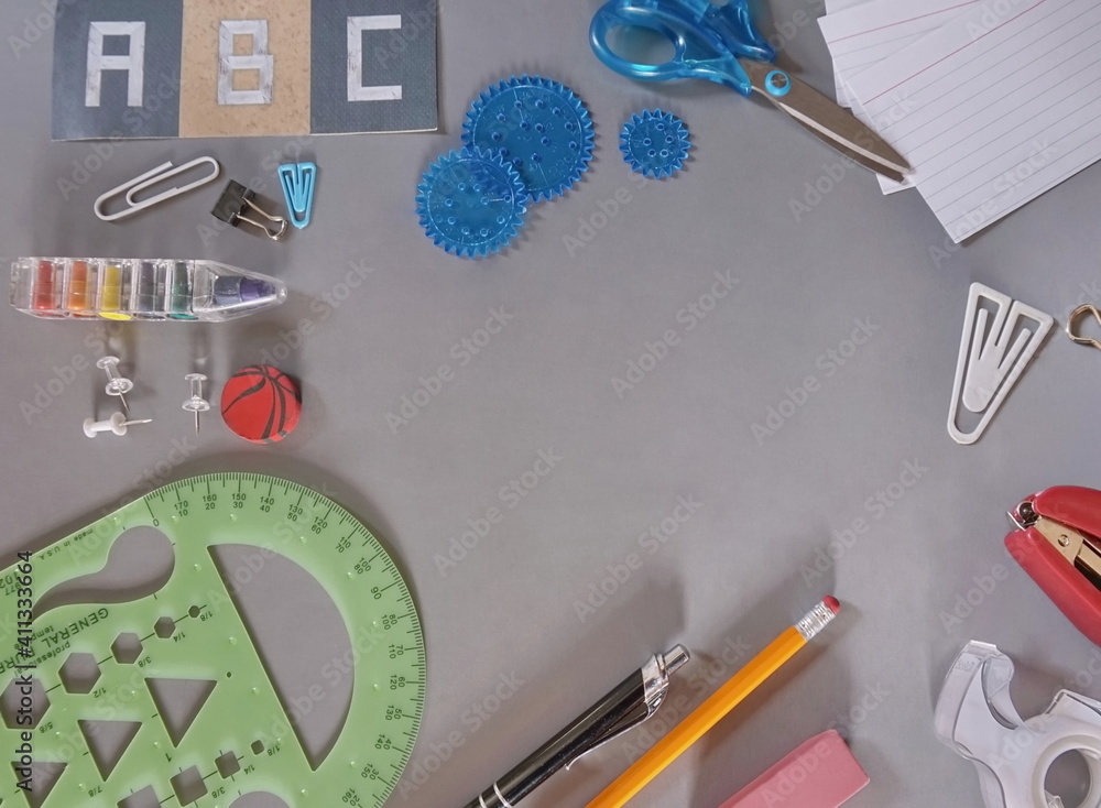 Templates Index Cards Pen Pencil and Other Office Supplies Forming a ...