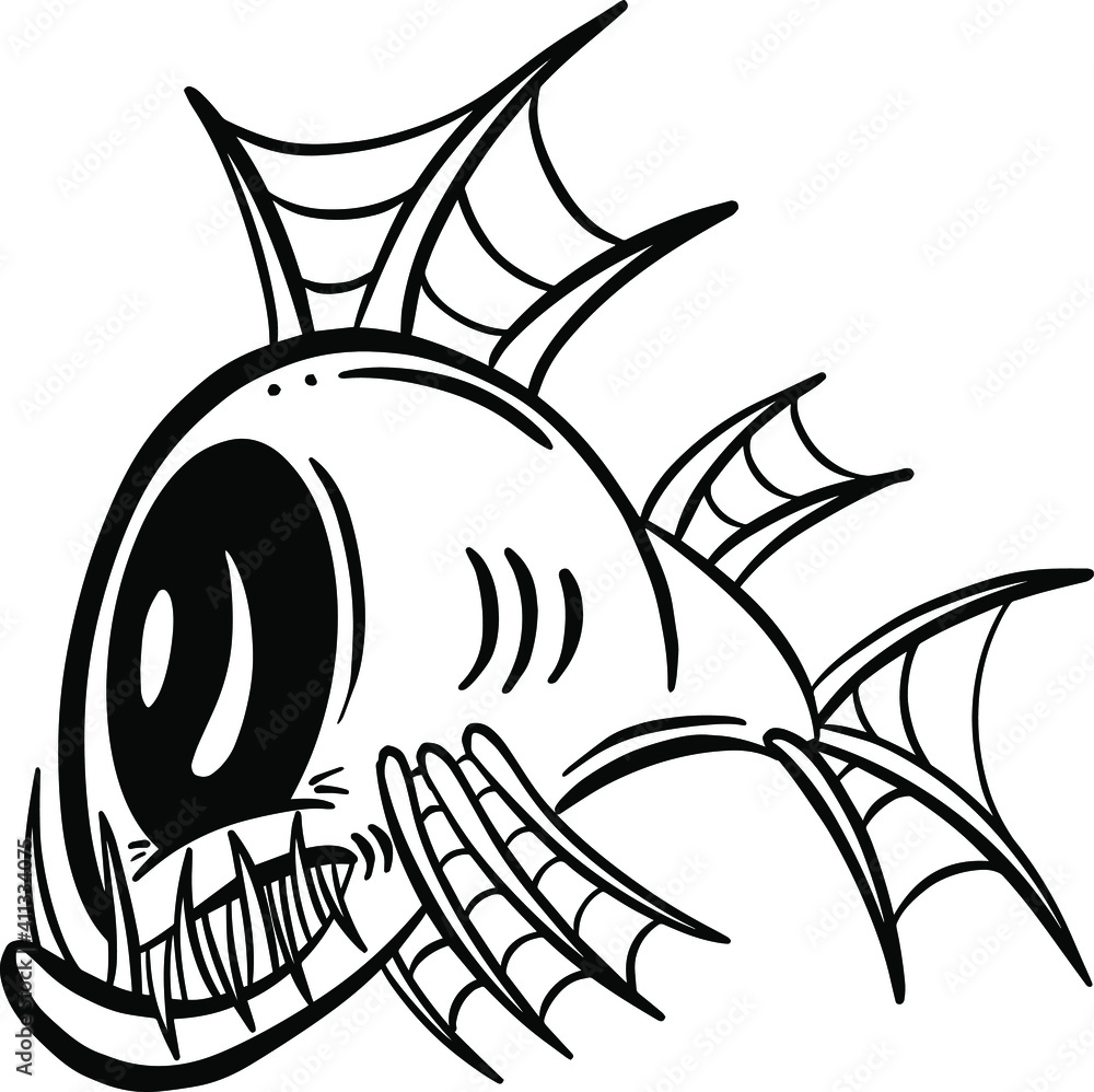 Cartoon Anglerfish Fish Outline Illustration Vector Stock Vector ...