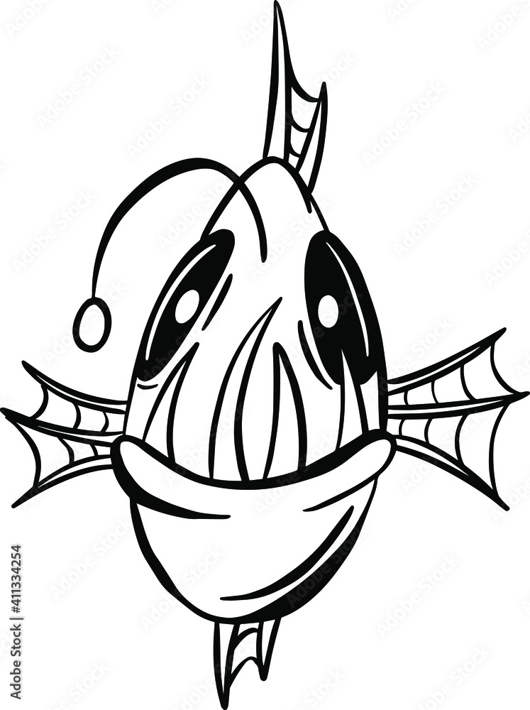Cartoon Anglerfish Fish Outline Illustration Vector Stock Vector ...