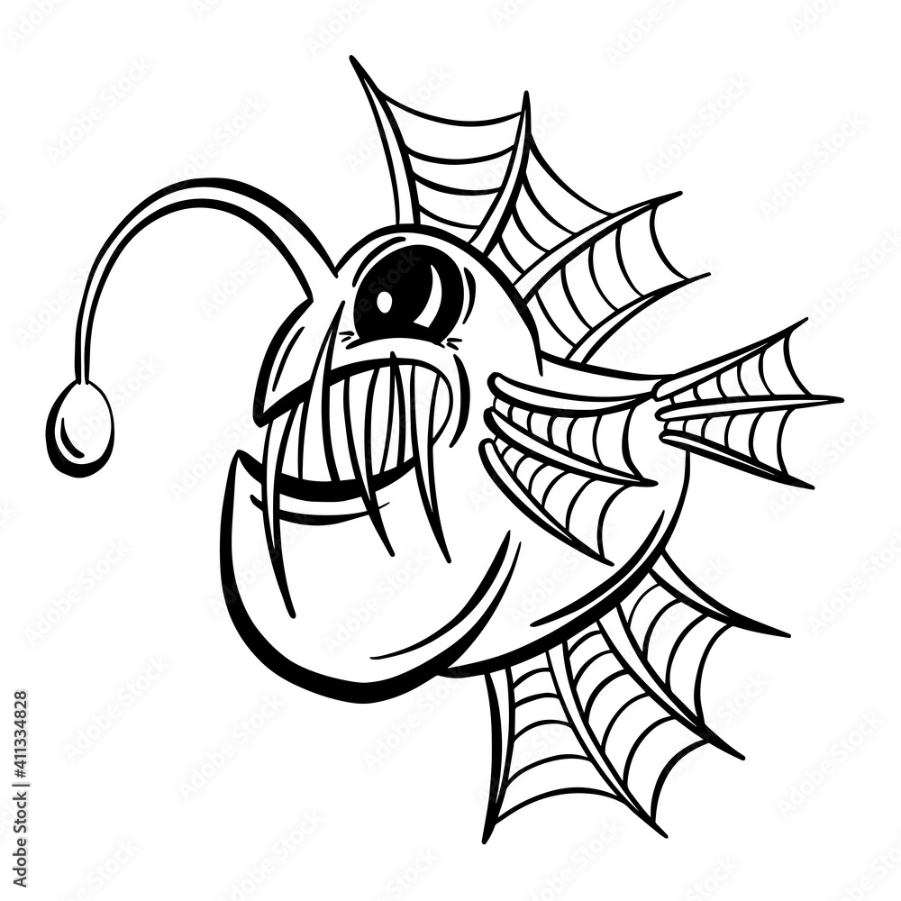 Cartoon Anglerfish Fish Outline Illustration Vector Stock Vector ...