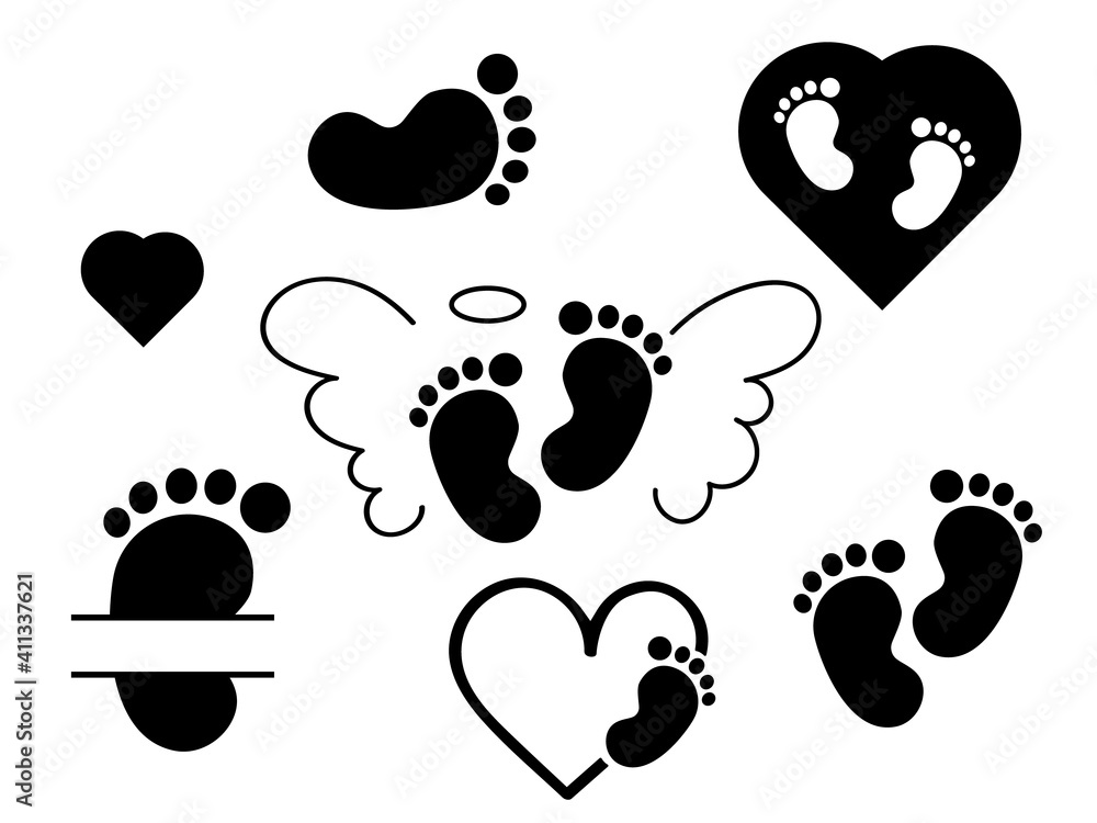 Baby footprint set. Vector stock illustration for poster or banner ...
