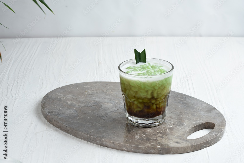 Cendol is a sweet ice dessert made from rice flour, pandan leaf extract ...