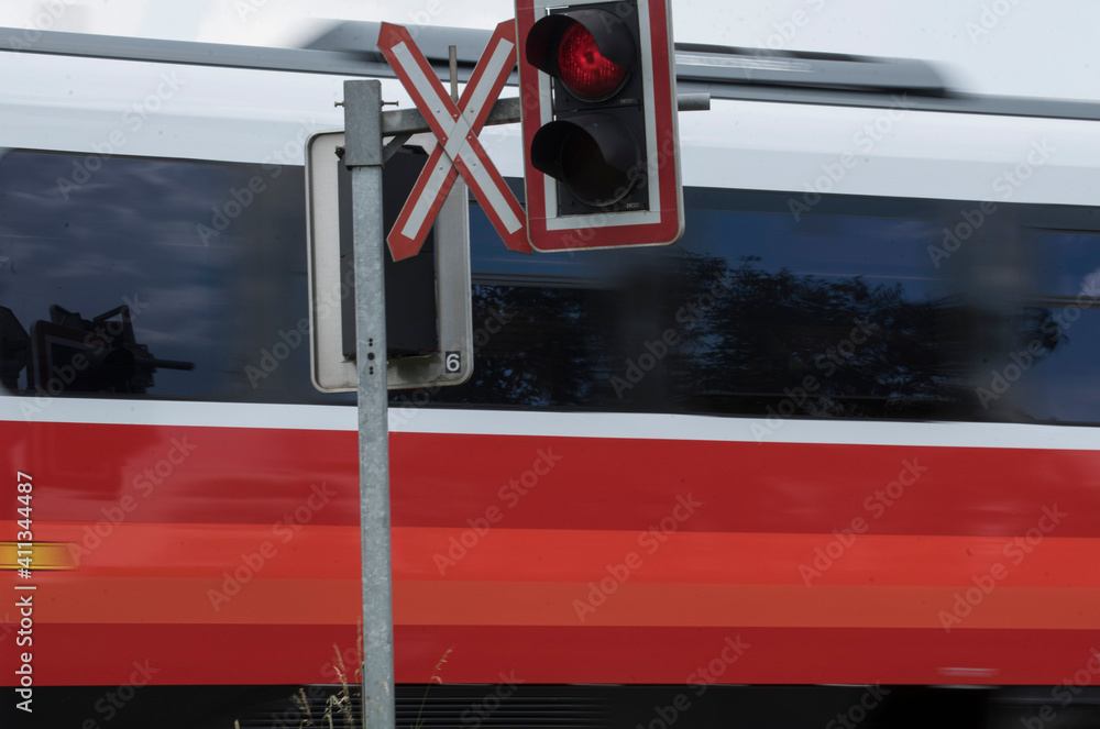 ungated railroad crossing with level crossing sign Stock Photo | Adobe ...