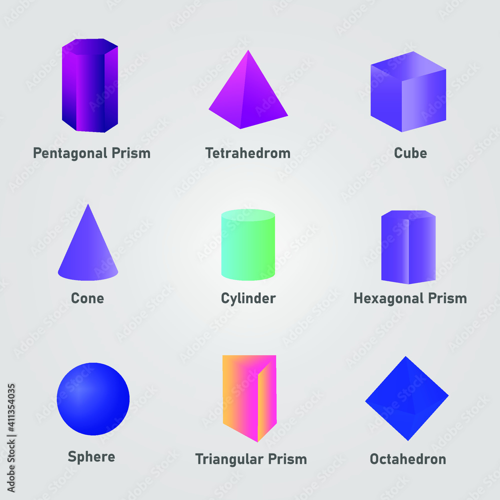 Colorful 3d shapes with names Stock Vector | Adobe Stock