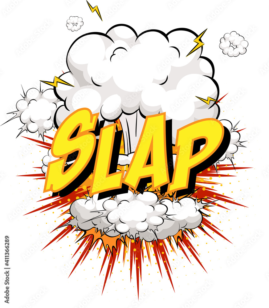 Word Slap on comic cloud explosion background Stock Vector | Adobe Stock