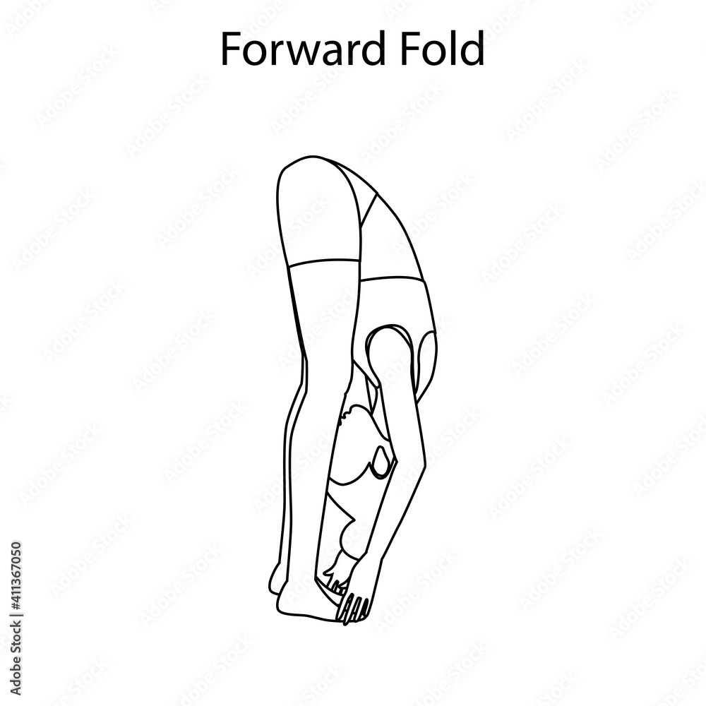 Forward fold pose yoga workout outline. Healthy lifestyle vector ...