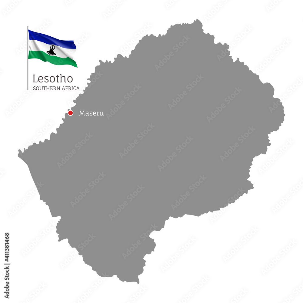 Vecteur Stock Silhouette of Lesotho country map. Gray editable map with ...