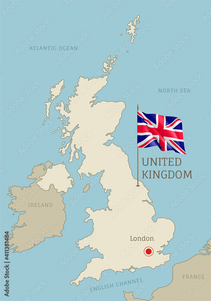 Silhouette of United Kingdom country map. Highly detailed editable UK ...