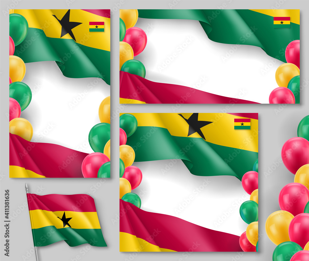 Ghana flag banners with space for text set. African country national ...