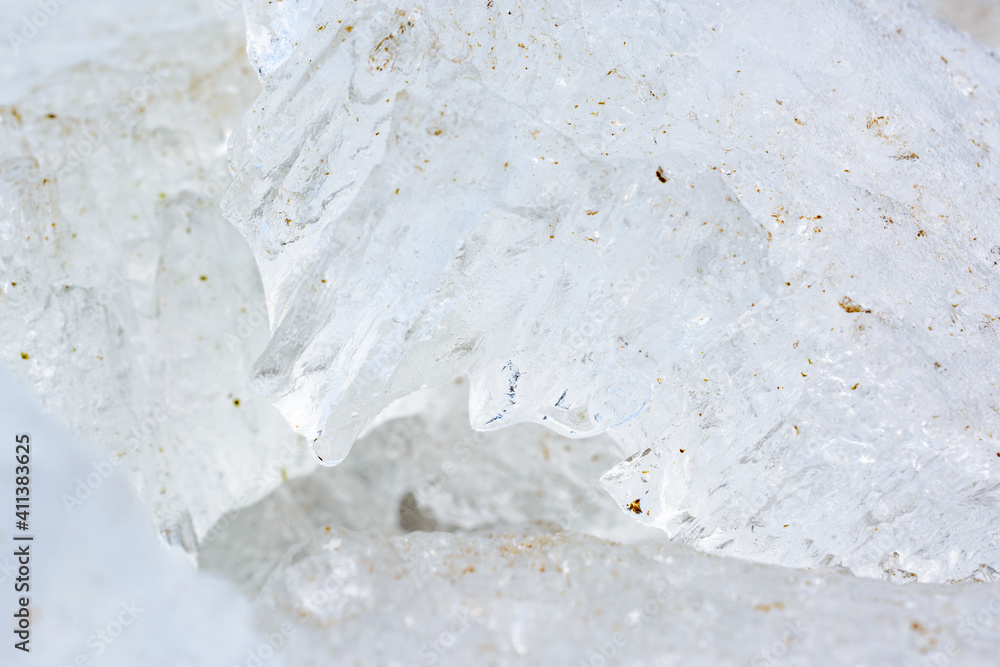 Unusual shapes and textures of ice crystals close-up shallow dof with ...